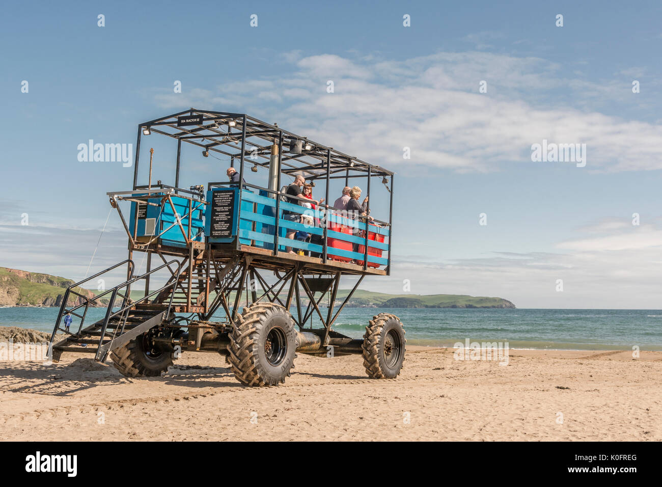 A sea tractor takes visitors to Burgh Island from Bigbury on Sea, Devon ...