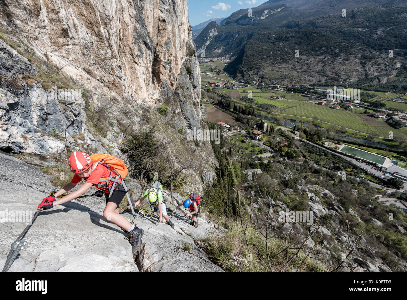 Arco, Trento province, Trentino, Italy. Climber on the via ferrata ...