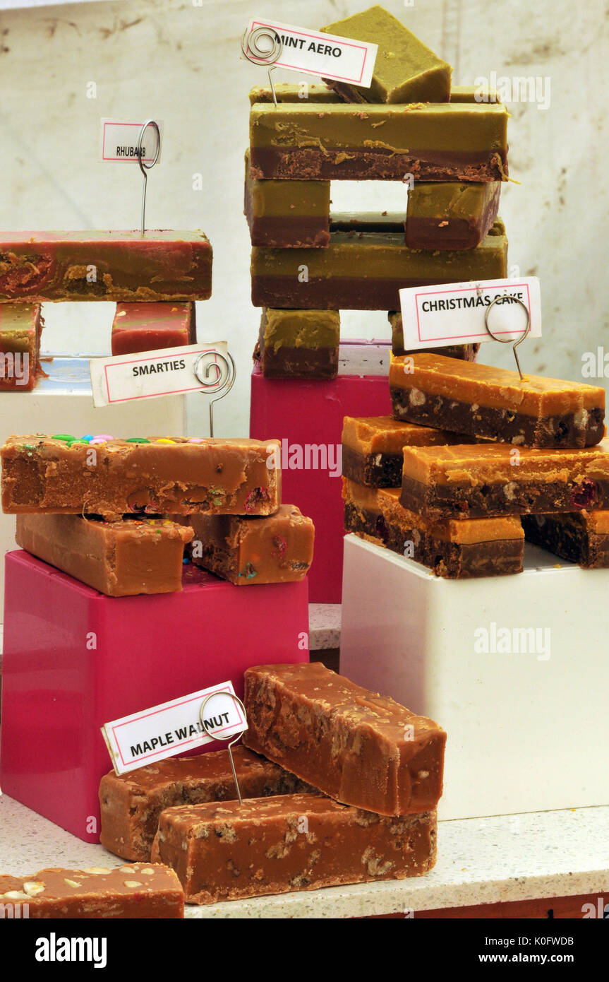 sticky sweets and fudge toffees for sale on a stall displayed for ...