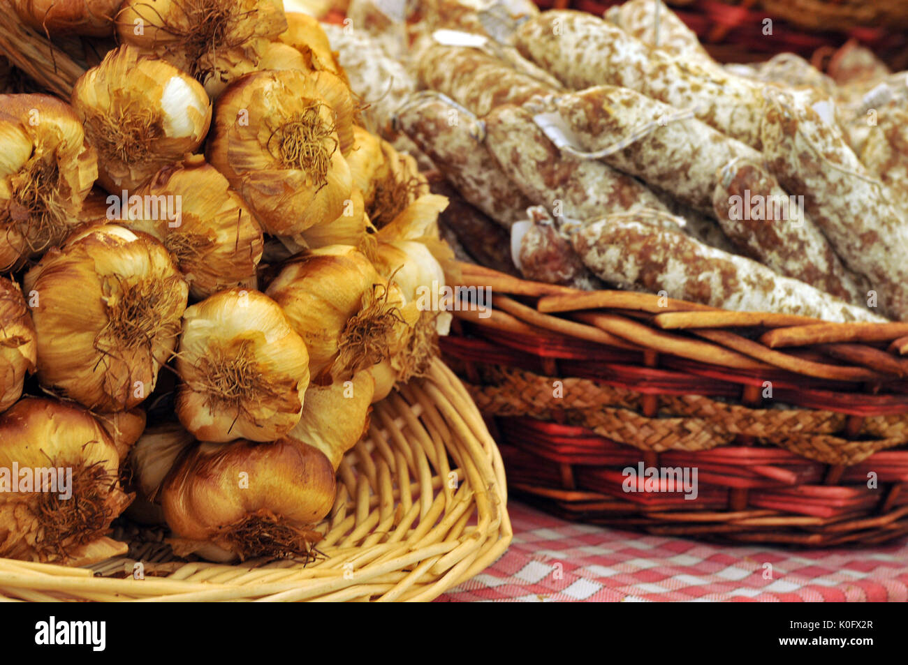 fresh organic garlic on display at a fair and the garlic festival on ...