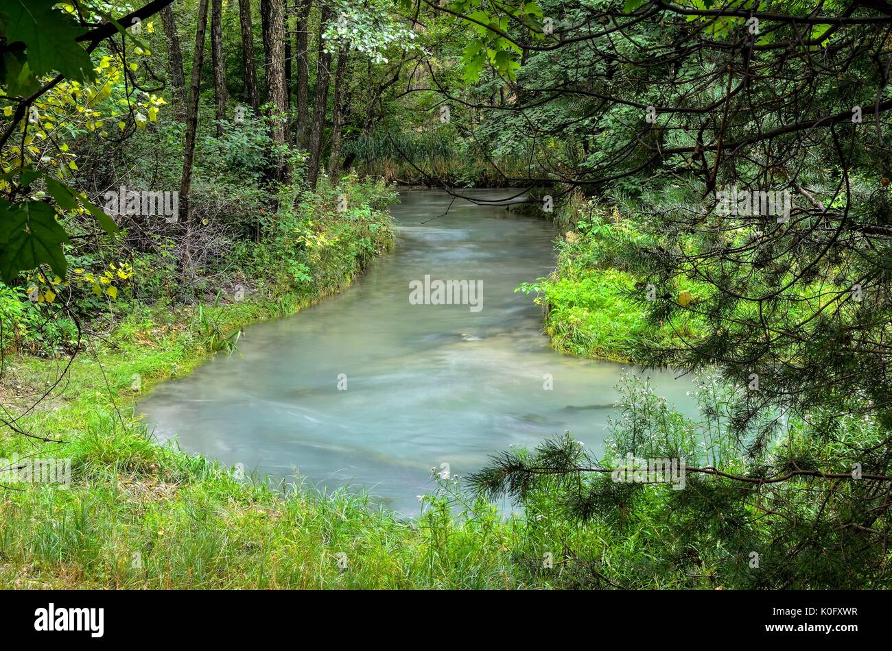 Beautiful blue river. River with beautiful water color in the green ...