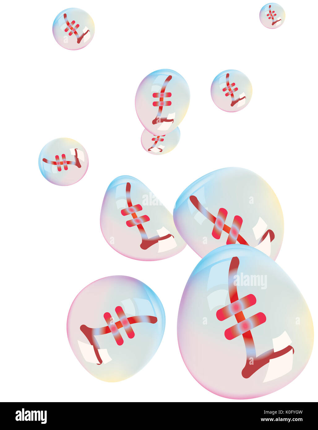 Different currency in the bubbles on white background Stock Photo - Alamy