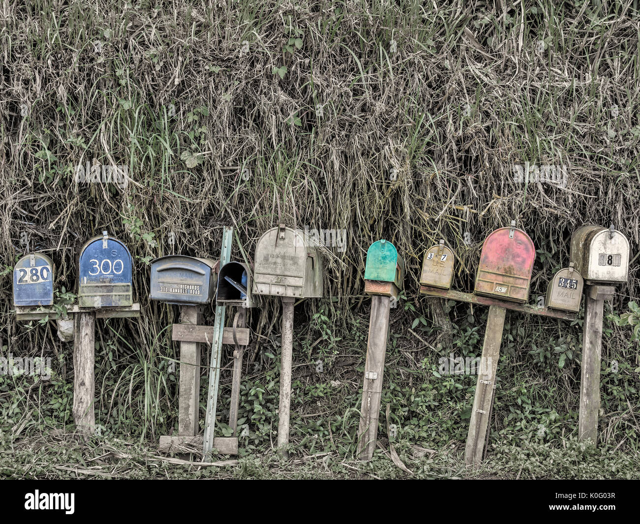 Retro post boxes upcountry Maui Hawaii Stock Photo - Alamy