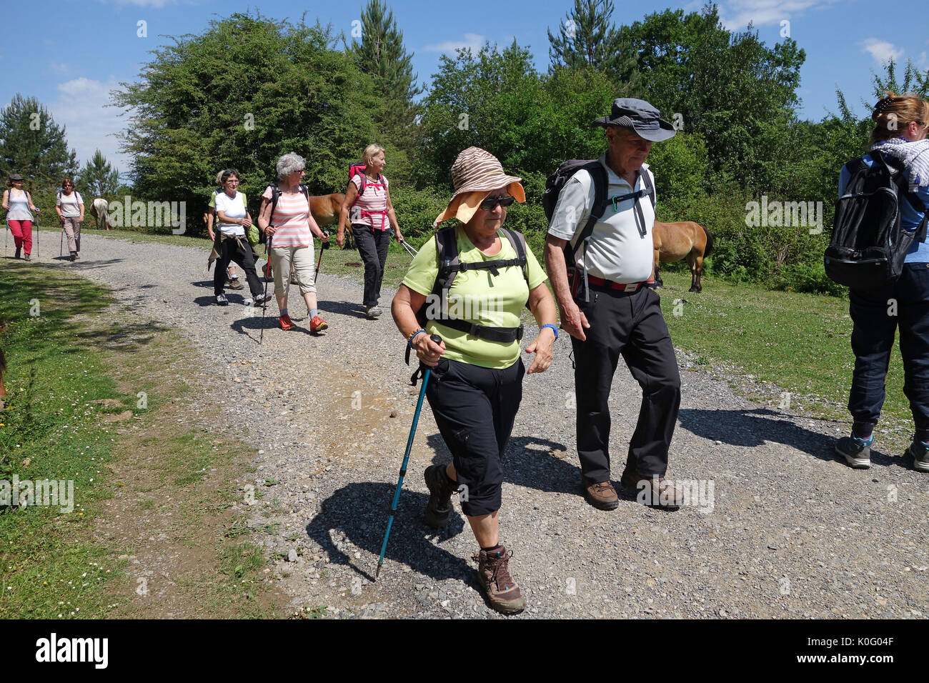 People walking on Col d'Ibardin on the Spanish Border with France ...