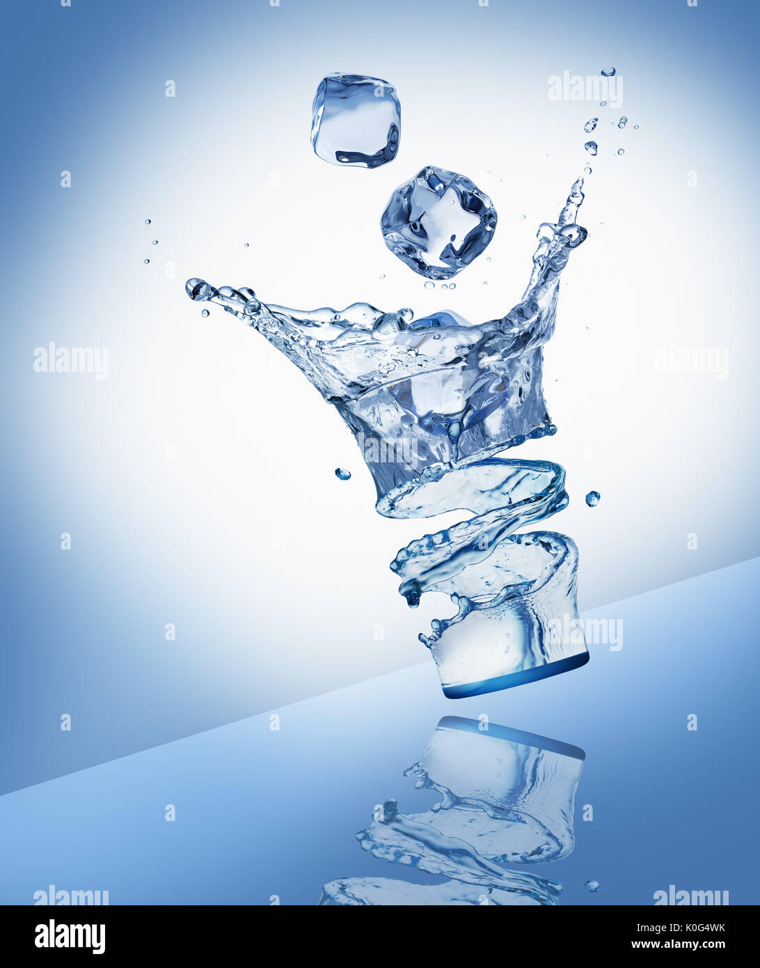 water splash with ice cubes in glass on blue background Stock Photo - Alamy