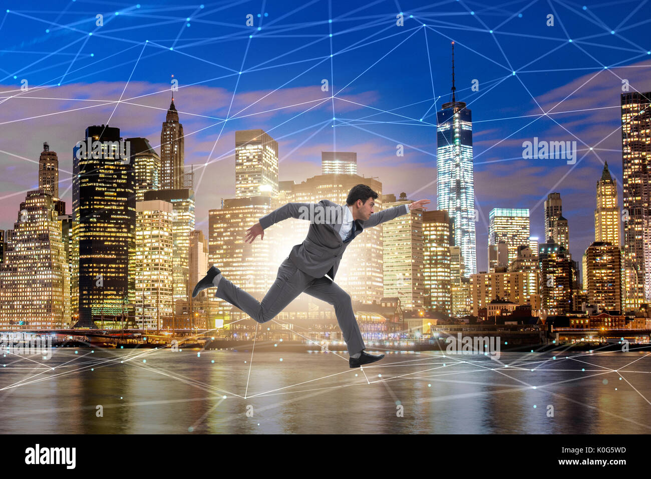Businessman running in internet of things concept Stock Photo - Alamy