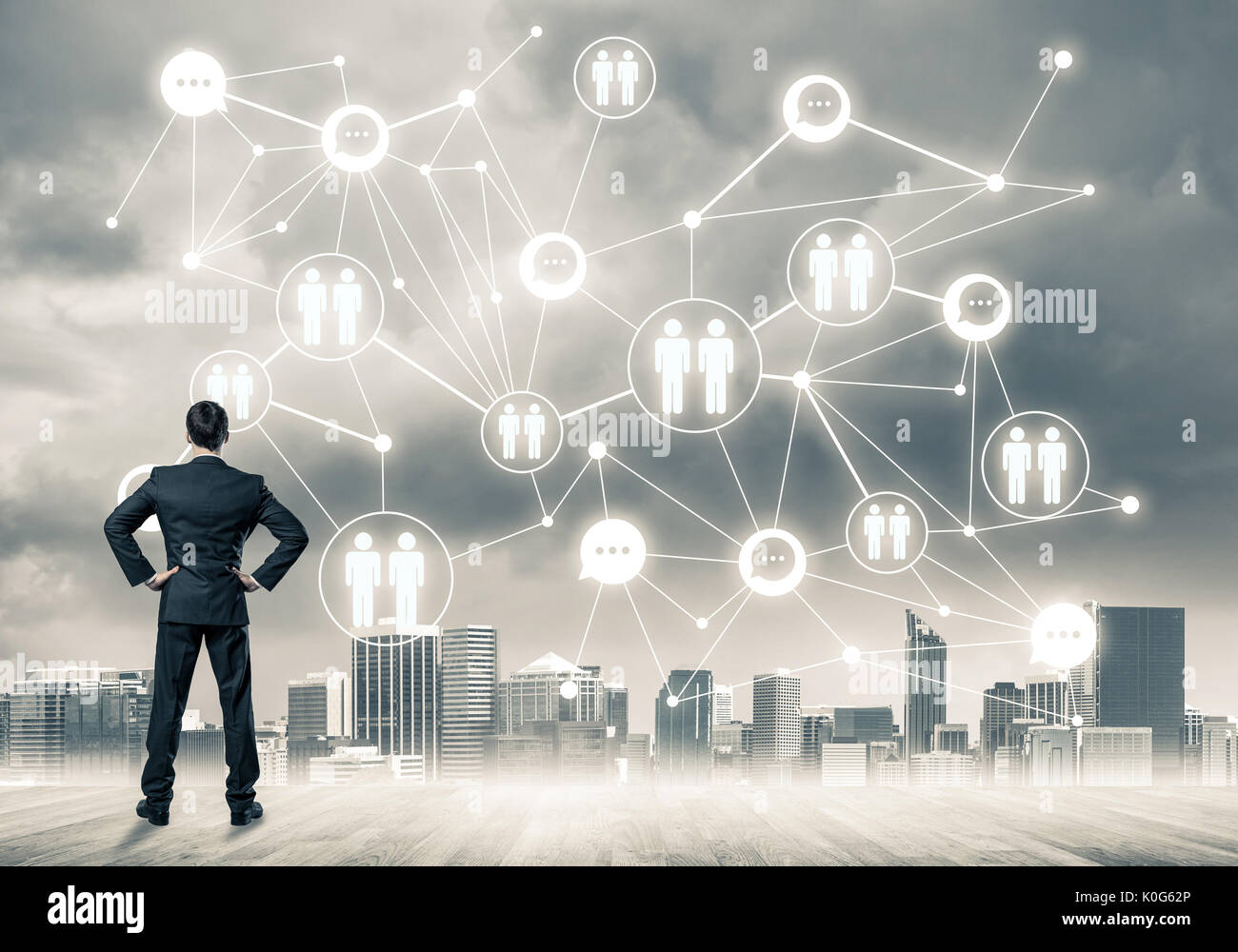 Social connection concept drawn on screen as symbol for teamwork Stock ...