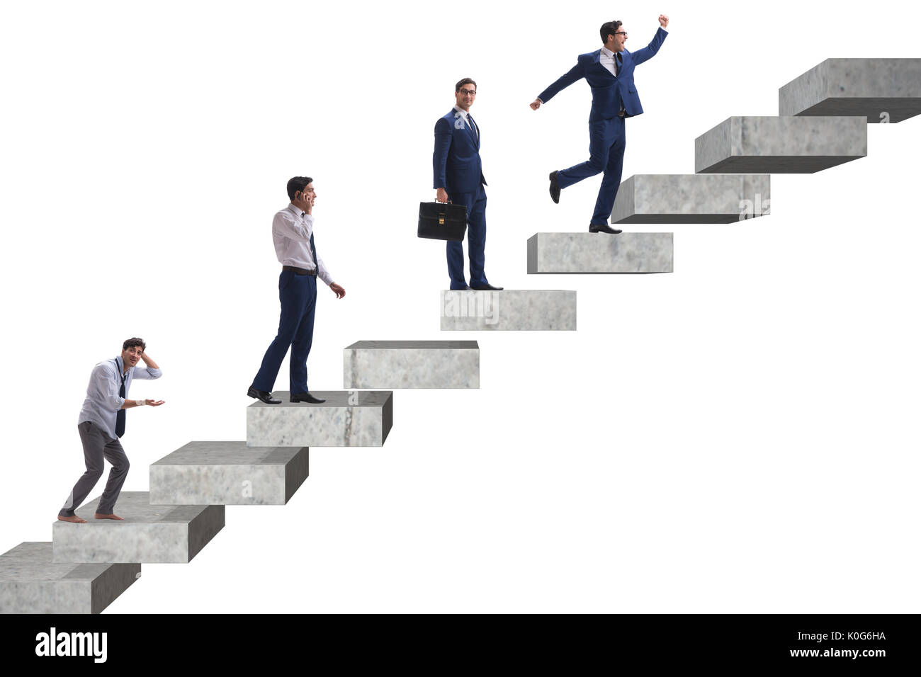 Business concept with man progressing through stages Stock Photo - Alamy