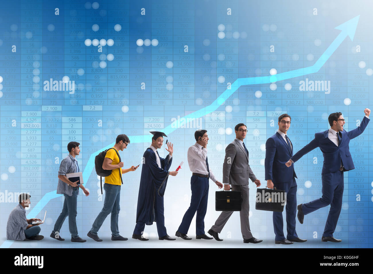 Business concept with man progressing through stages Stock Photo - Alamy