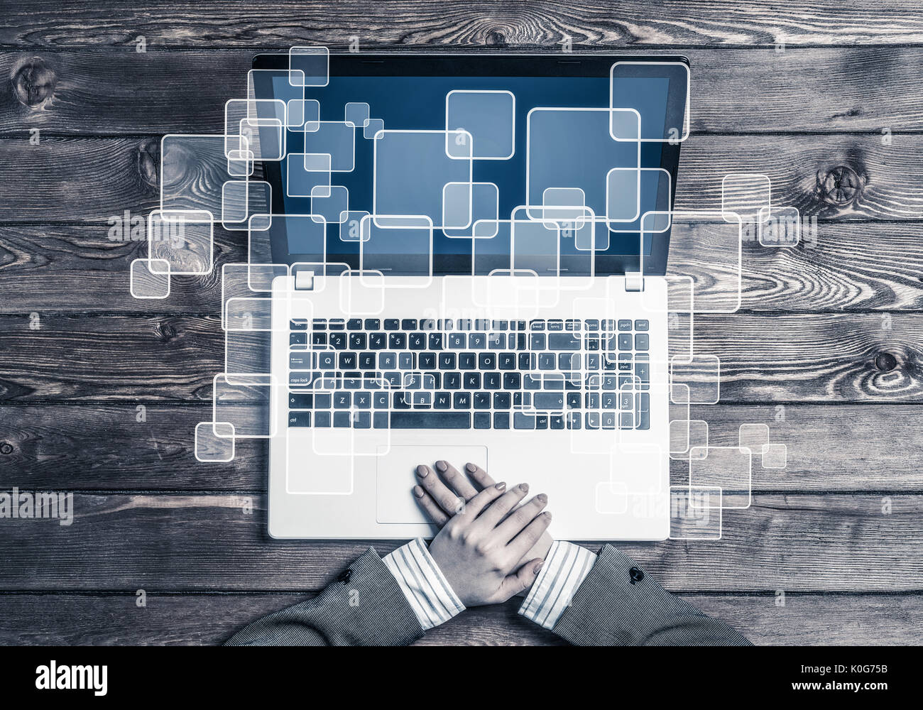 Business workplace with laptop device and media user interface Stock ...