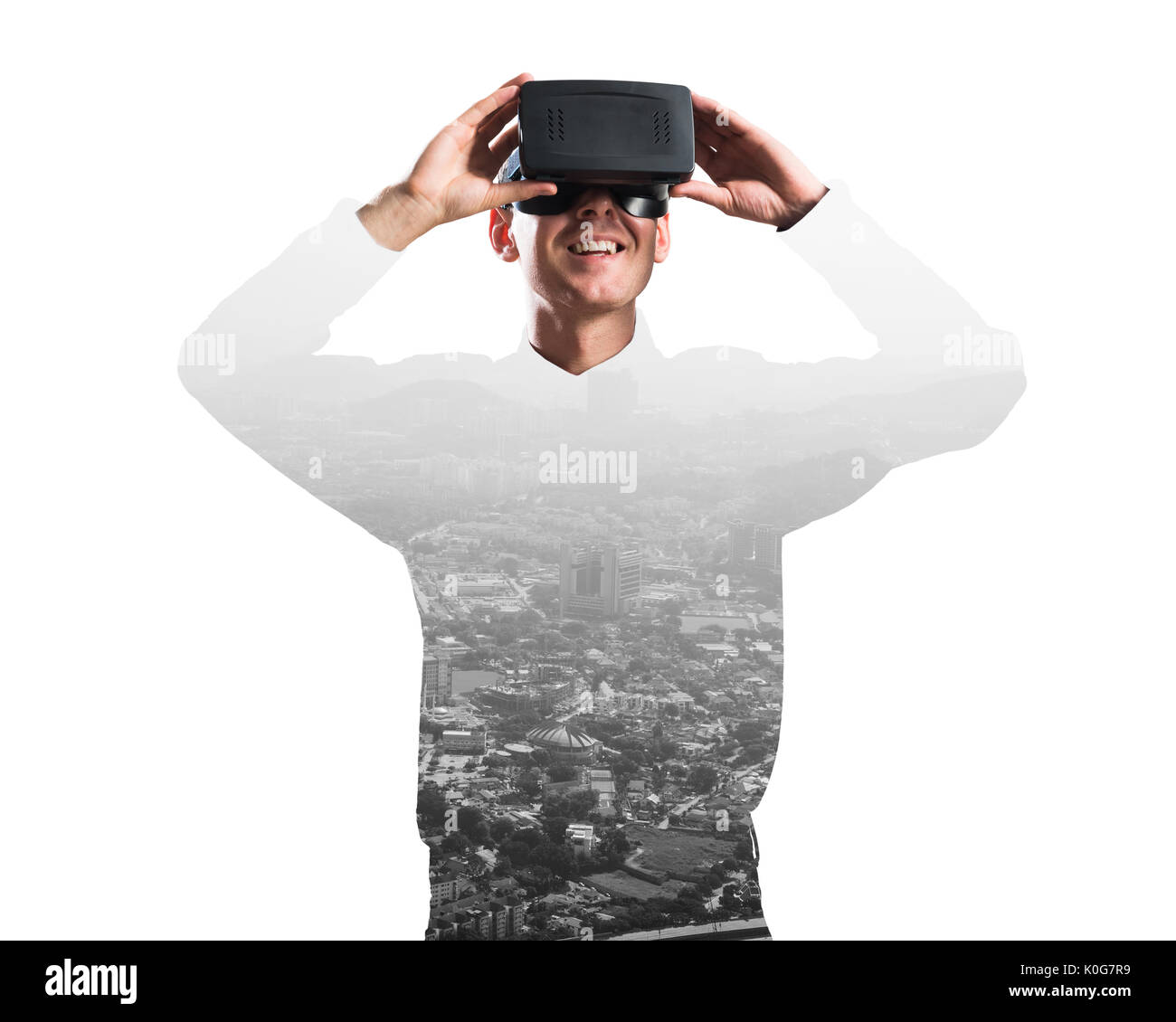 Guy wearing checked shirt and virtual mask demonstrating some emotions ...