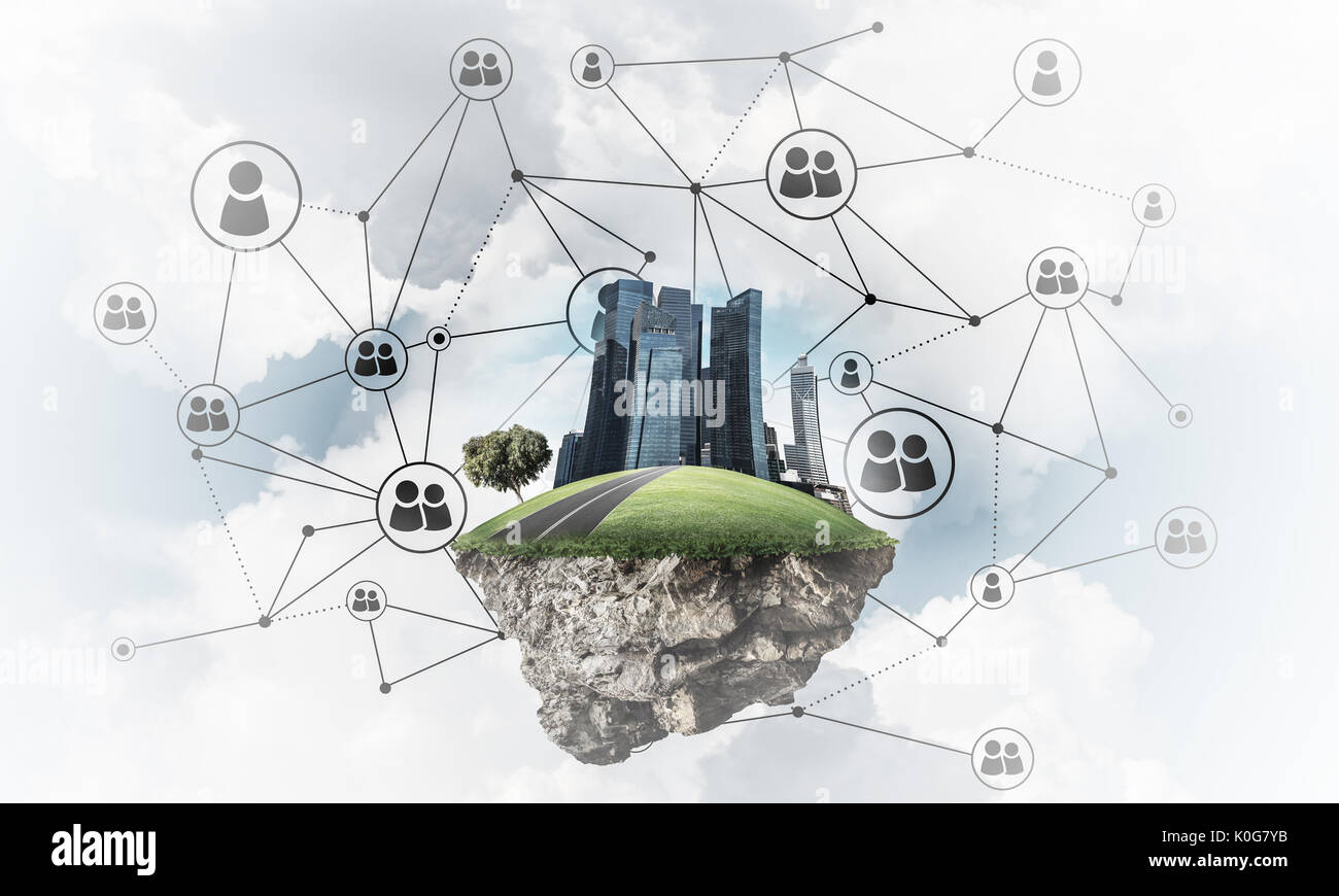 Concept of modern networking technologies and eco green construc Stock ...