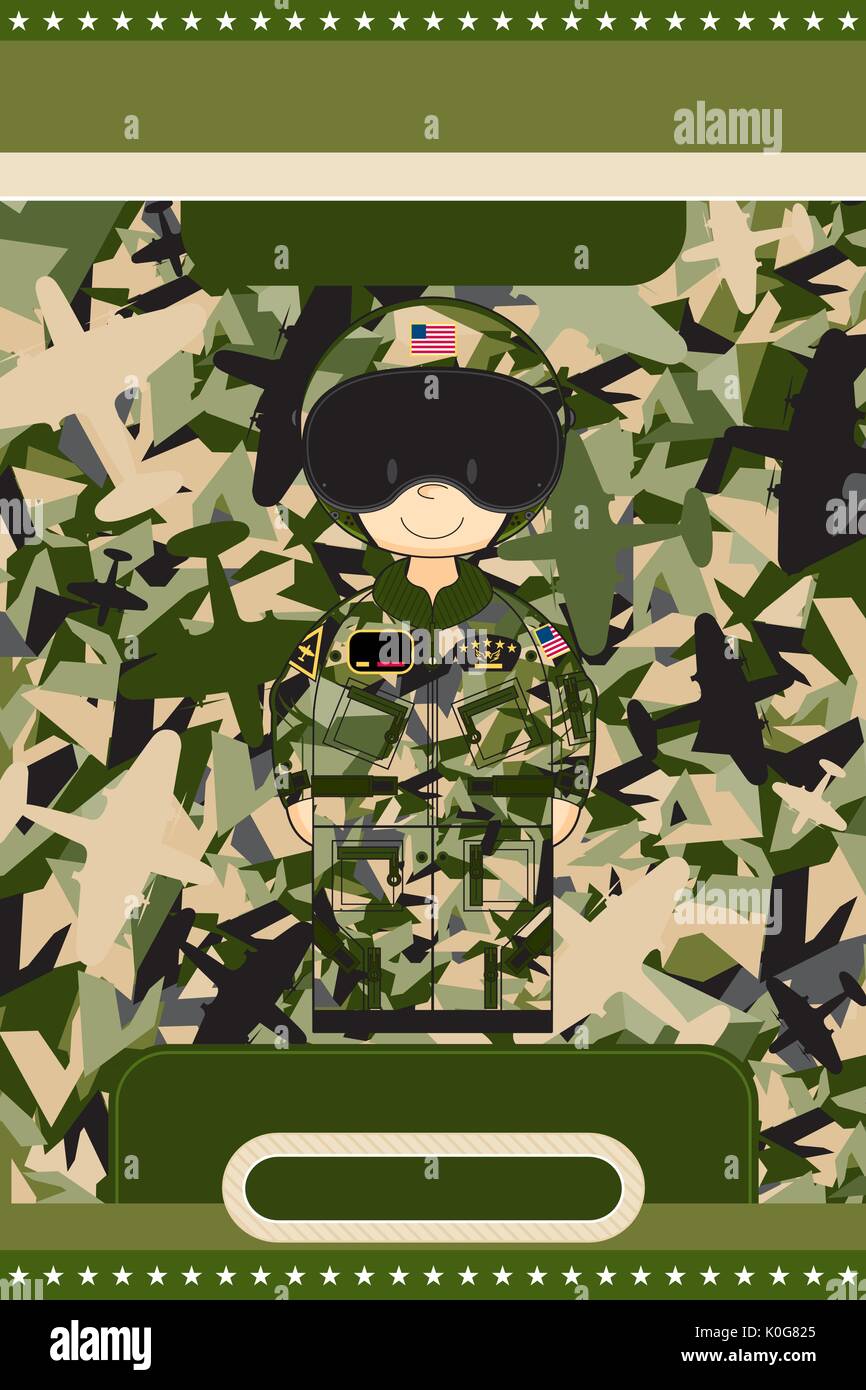 Cute Cartoon Military Airforce Pilot Vector Illustration Stock Vector ...