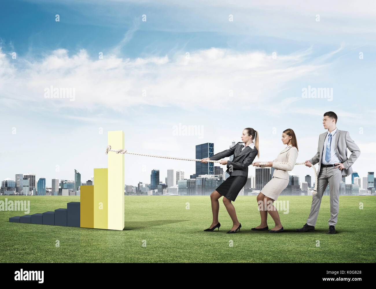 Businessteam working in collaboration making diagram grow and progress ...