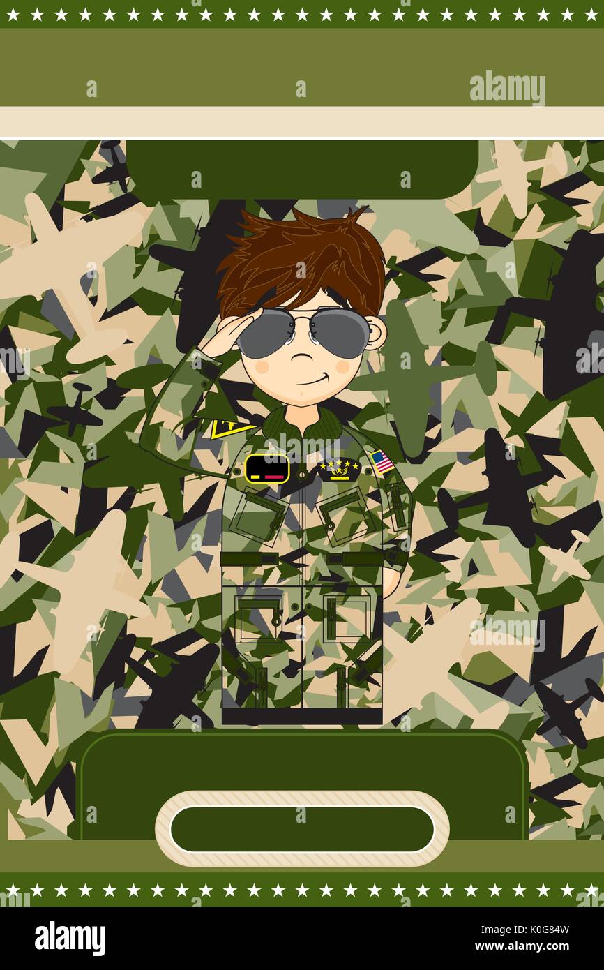 Cute Cartoon Saluting Military Airforce Pilot Vector Illustration Stock ...