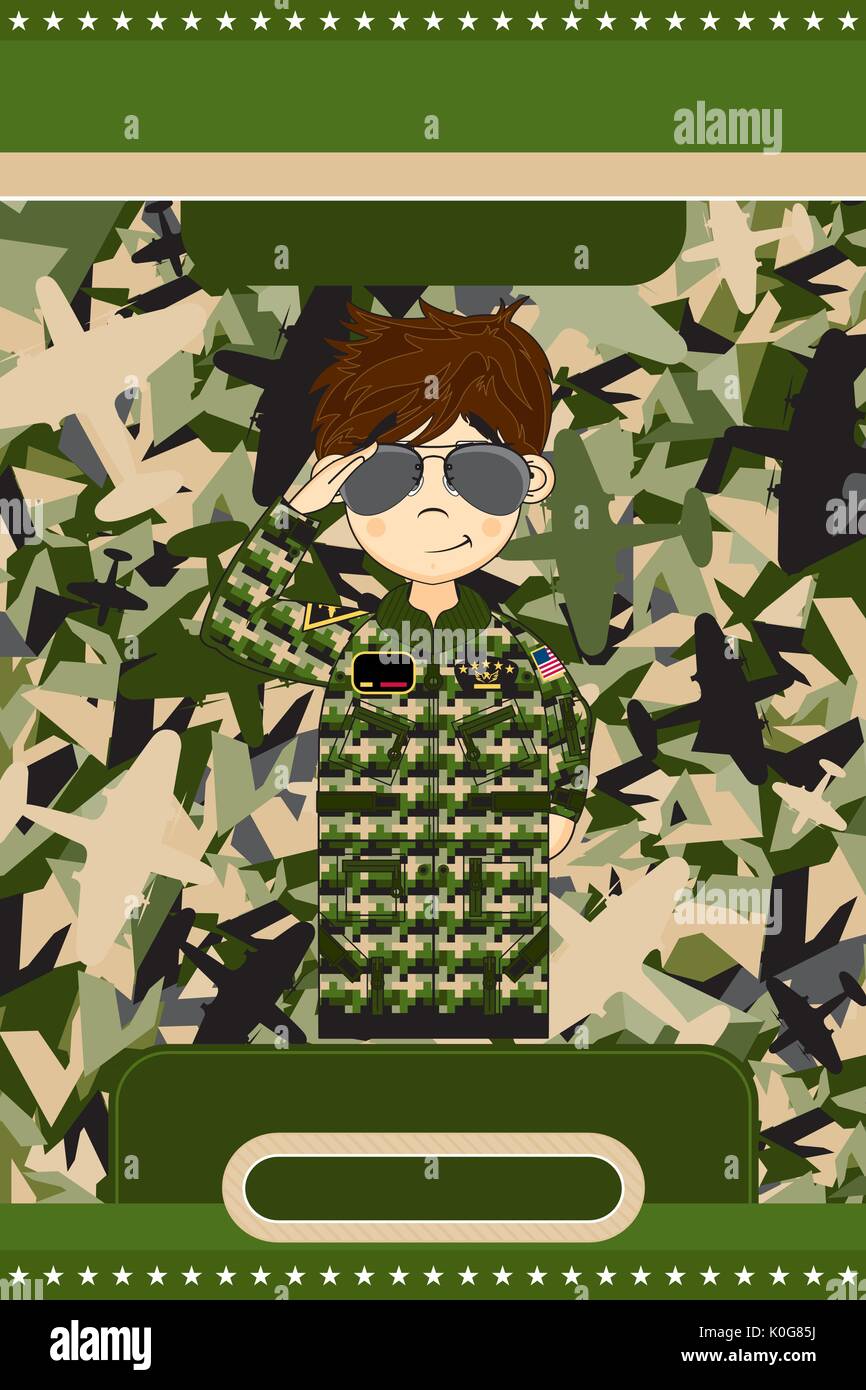 Cute Cartoon Saluting Military Airforce Pilot Vector Illustration Stock ...