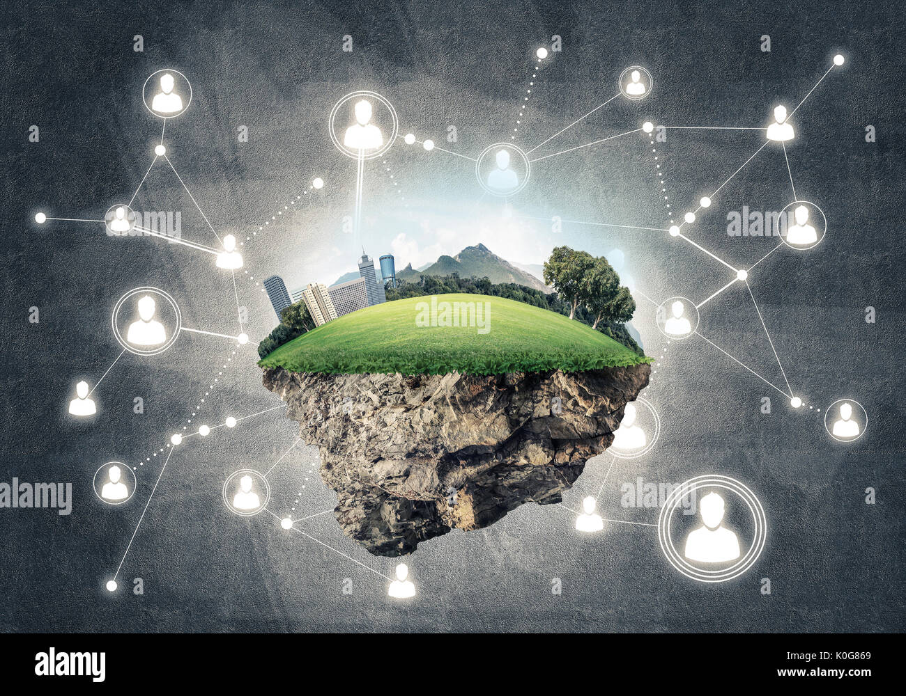 Concept of modern networking technologies and eco green construc Stock ...