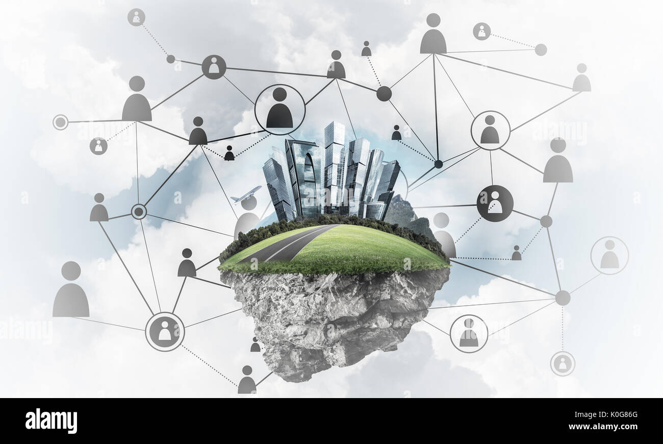 Concept of modern networking technologies and eco green construc Stock ...