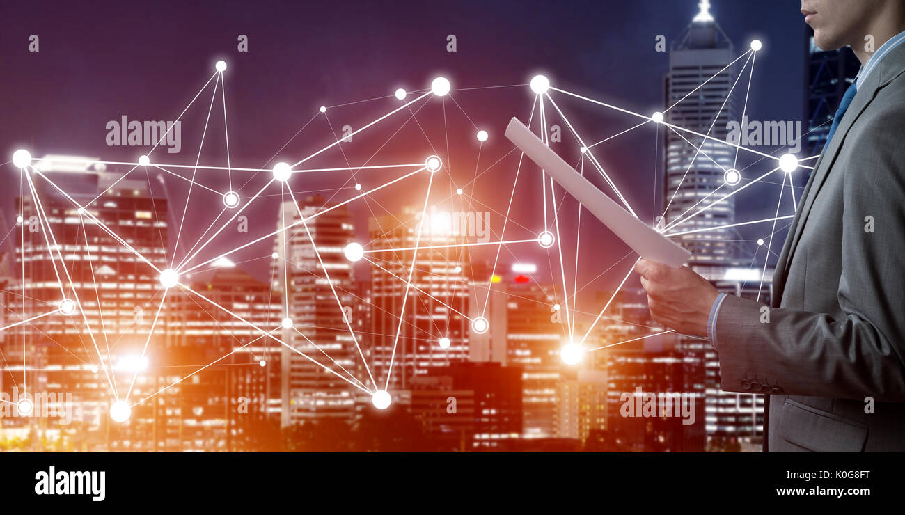 Concept of modern business networking that connect and cooperate people ...