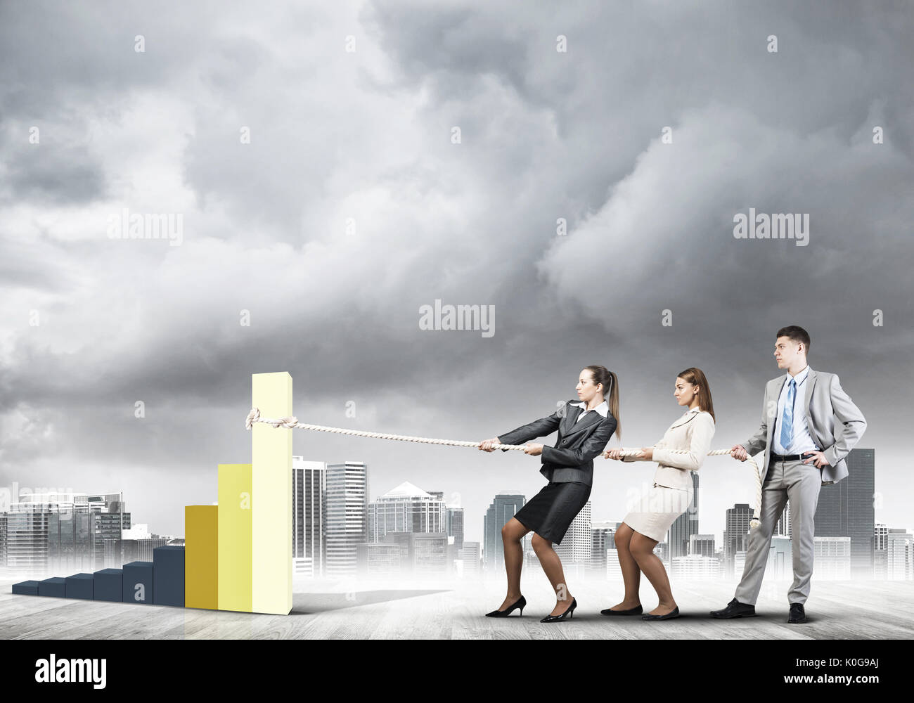 Businessteam working in collaboration making diagram grow and progress ...