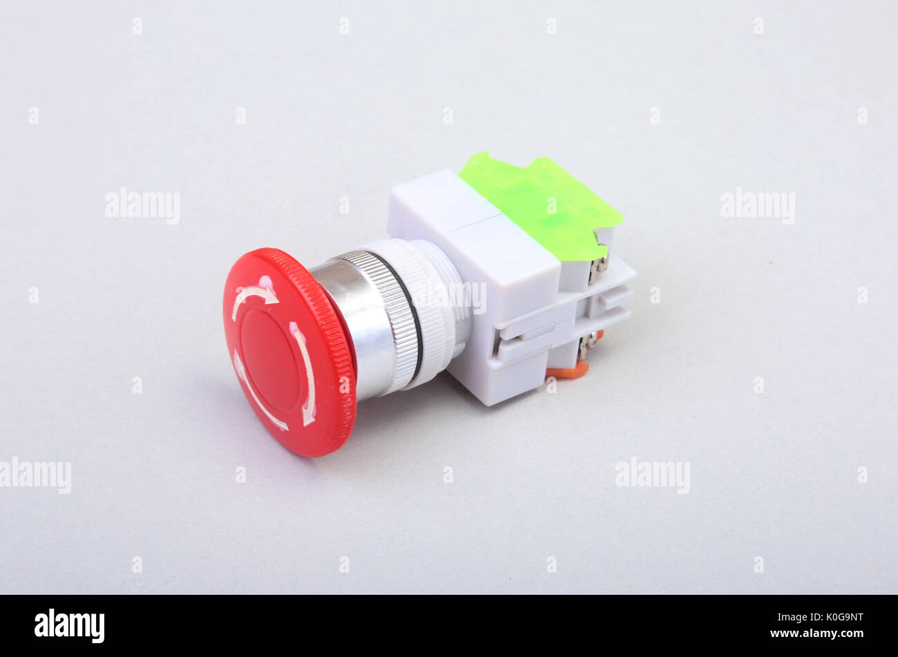 Close-up emergency stop button isolated on white background Stock Photo ... Close-up emergency stop button isolated on white background Stock Photo ...