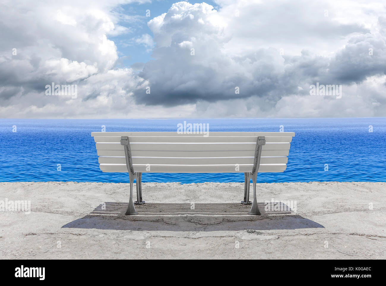 White bench on the waterfront Stock Photo - Alamy