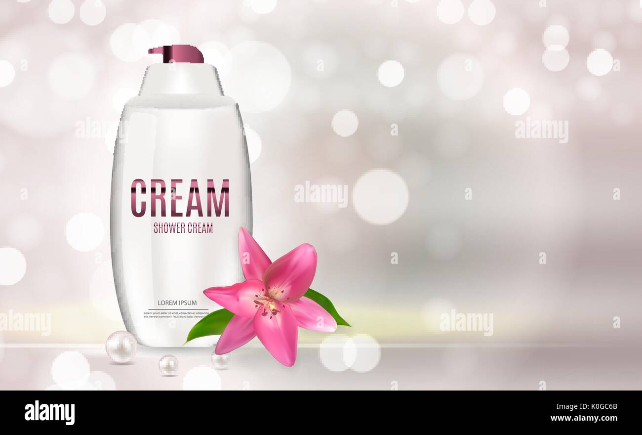 Shower Gel Bottle Template for Ads or Magazine Background. 3D Realistic ...