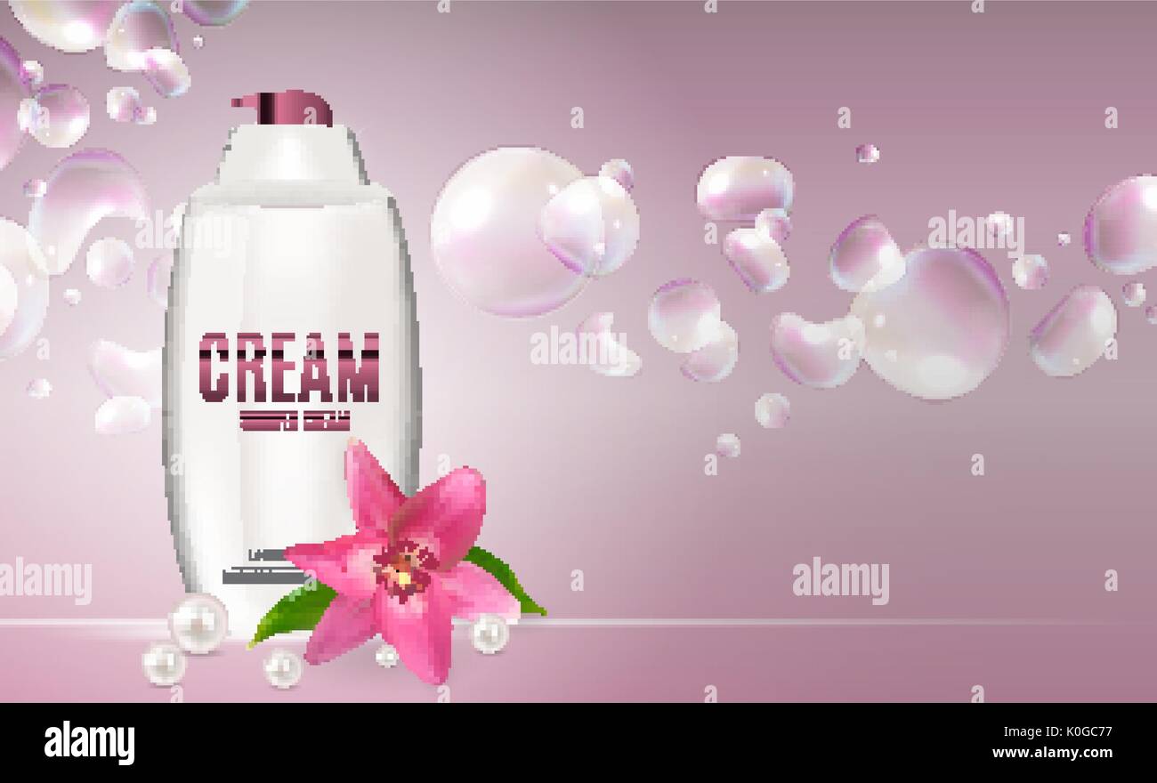 Shower Gel Bottle Template for Ads or Magazine Background. 3D Realistic ...