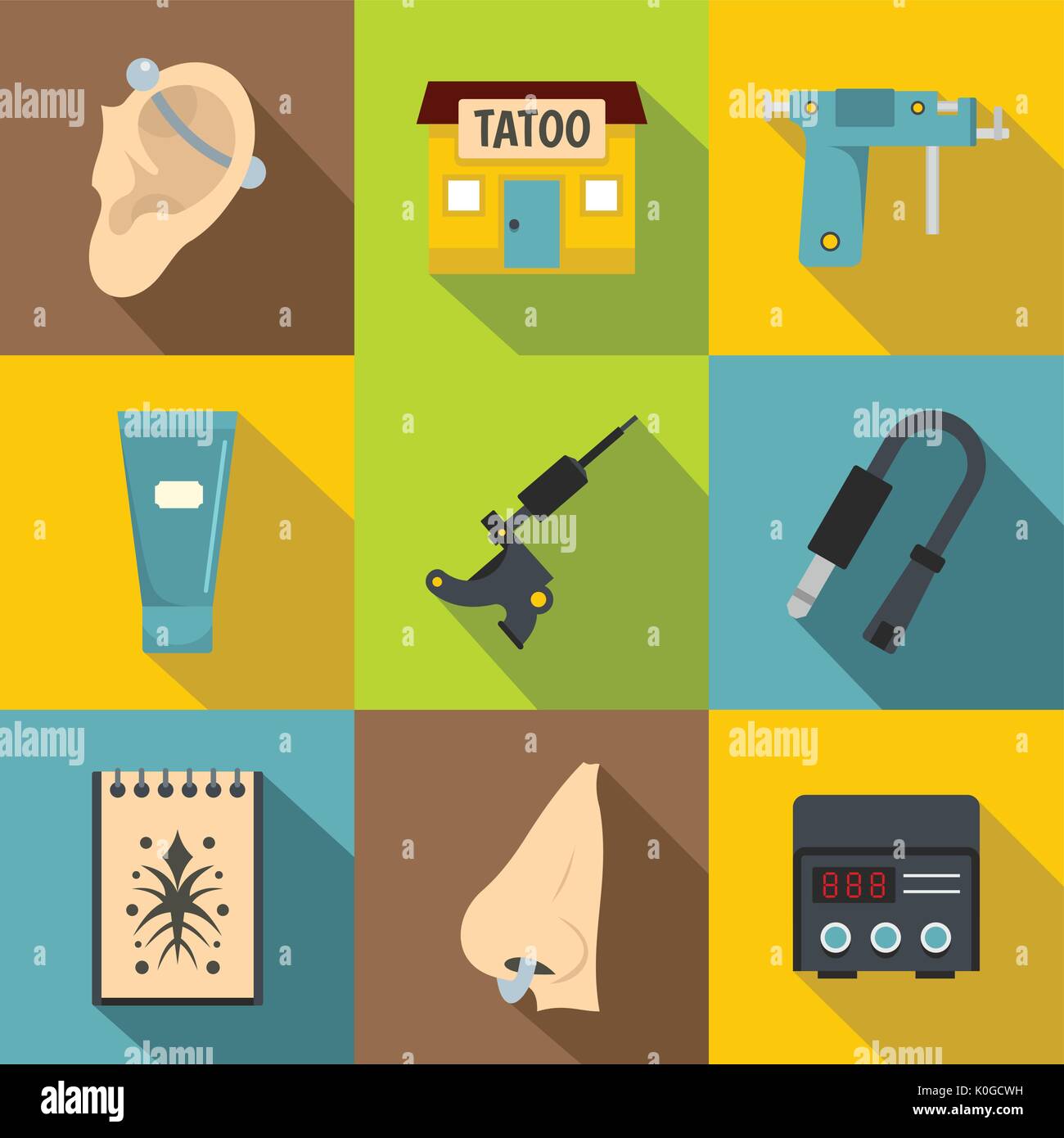 Tattoo shop icons set, flat style Stock Vector Image & Art - Alamy