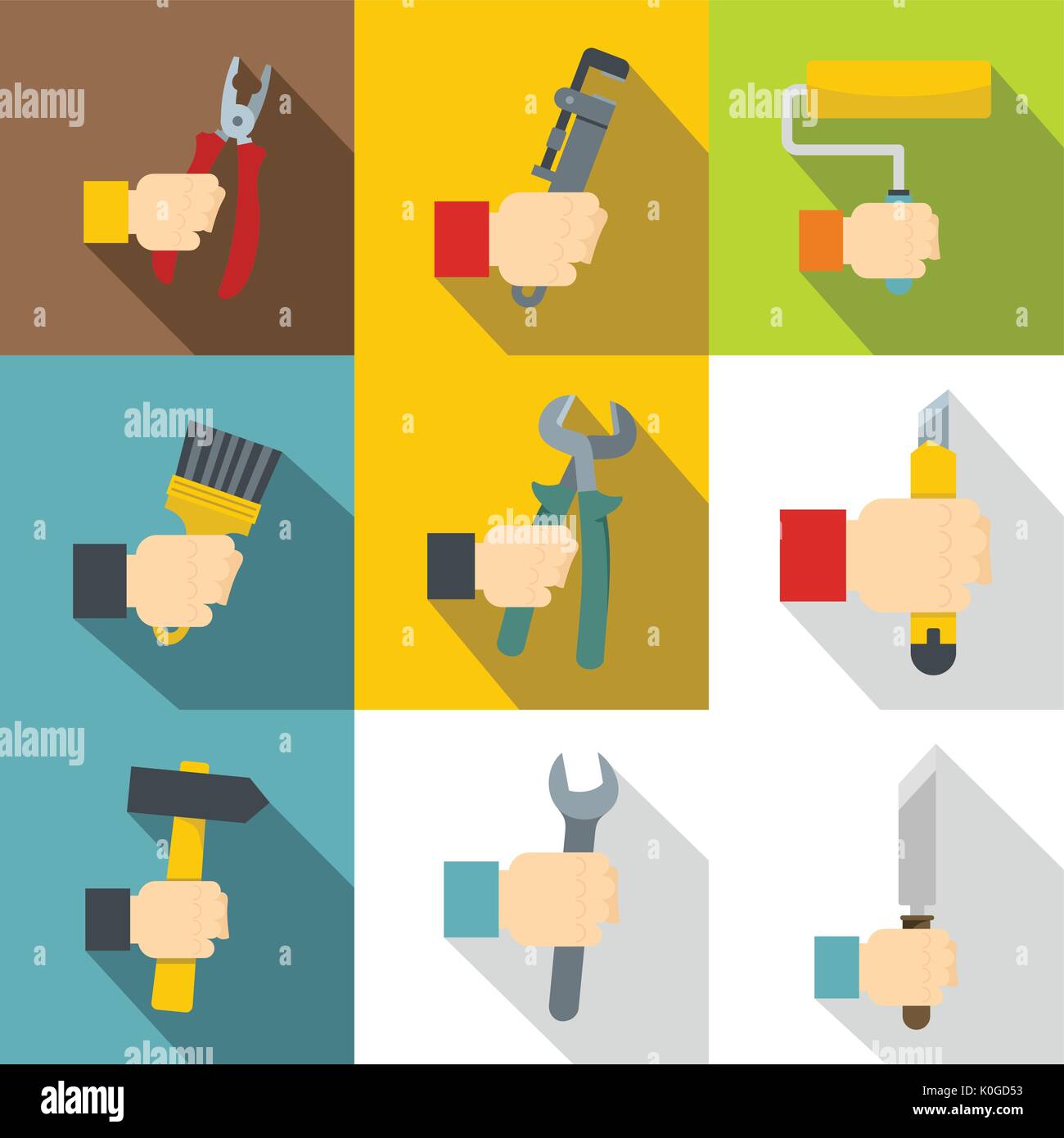 Builder tools icons set, flat style Stock Vector Image & Art - Alamy