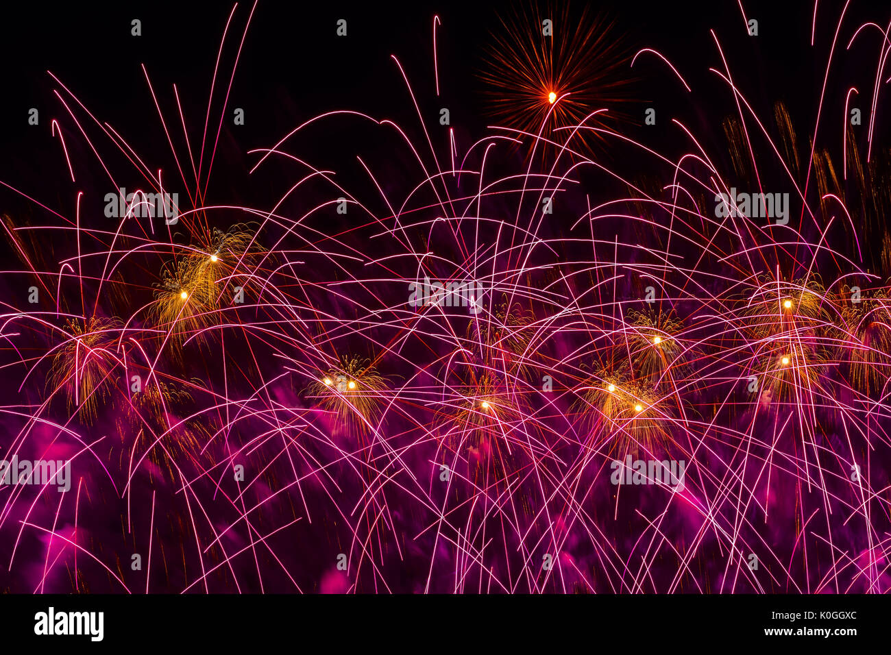 Colorful firework, multicolored glowing spheres and flickering stars ...