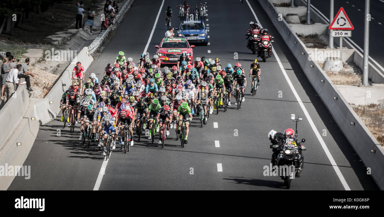 Tarragona, Spain - August 22, 2017: Cycling squad on the competition La ...