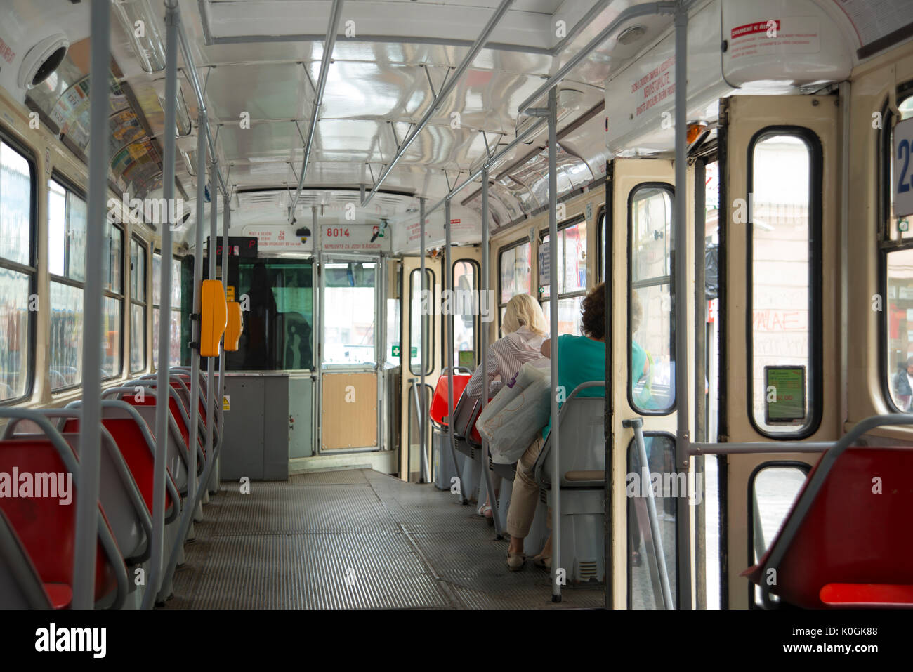 Passengers inside a tramway in Prague Stock Photo - Alamy