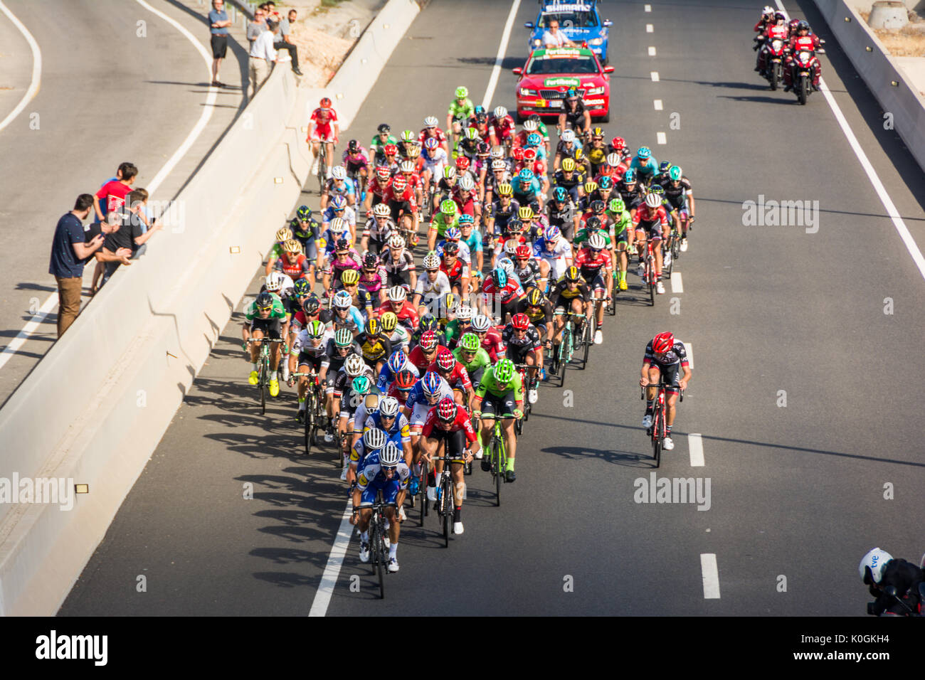 Tarragona, Spain - August 22, 2017: Cycling squad on the competition La ...