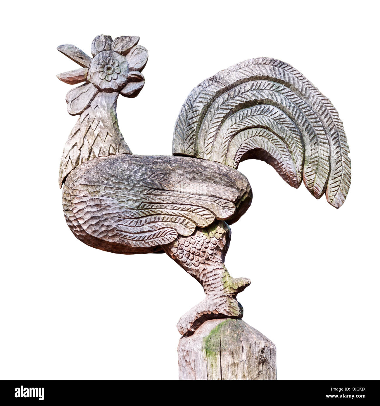 Rooster wood carving isolated on white background Stock Photo - Alamy