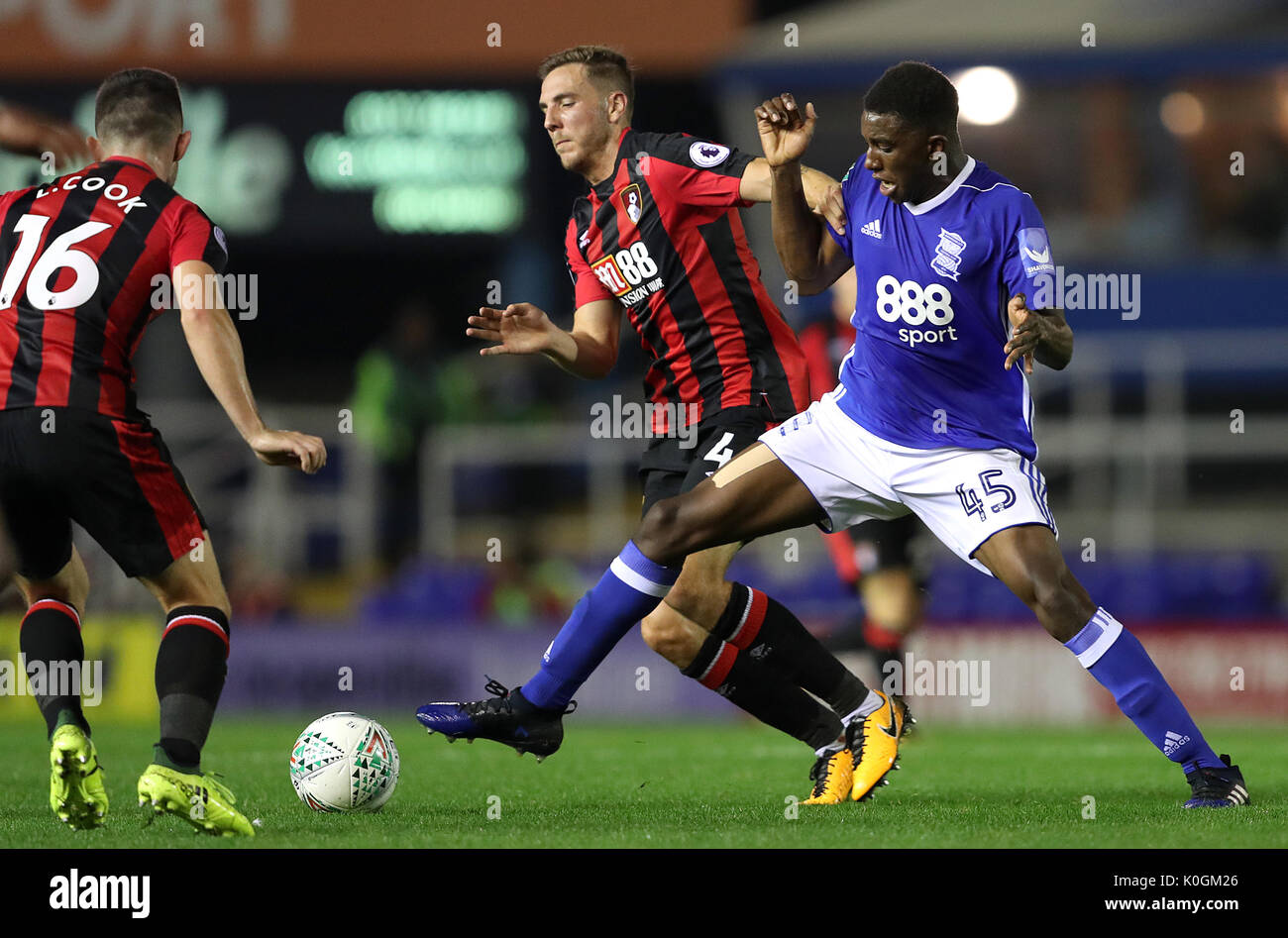 Birmingham City's Wes Harding (right) and AFC Bournemouth's Dan Gosling ...