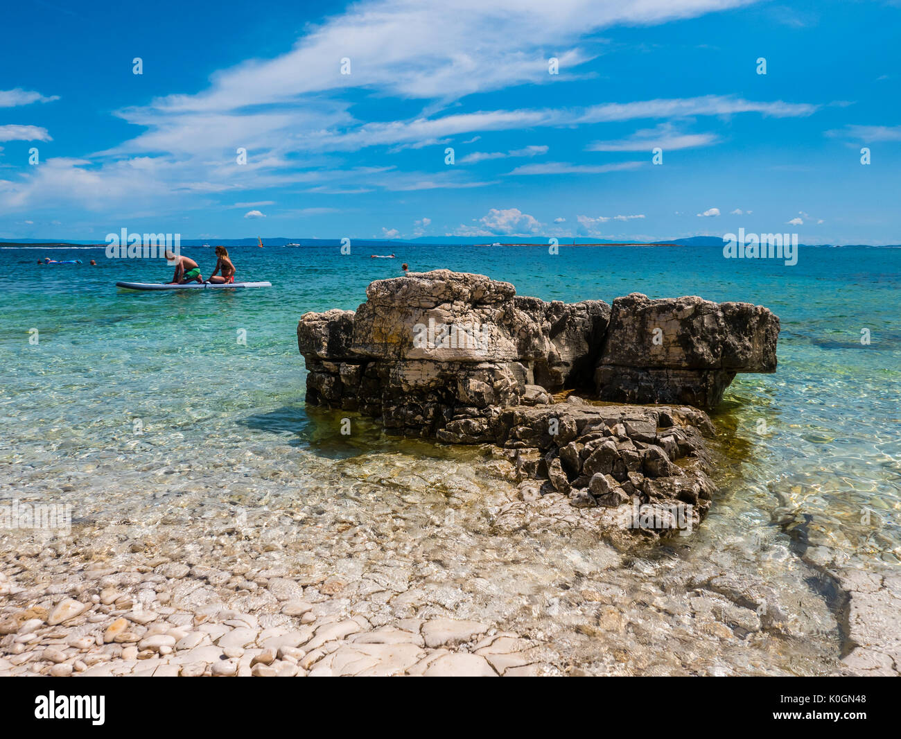 Istria, Croatia - 26 July 2017 - People enjoying on a beautiful wild ...