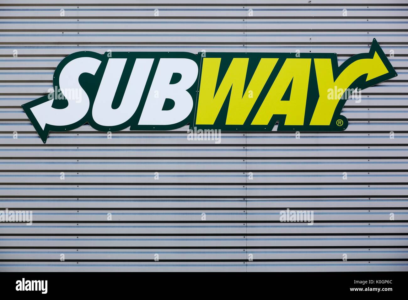 Villefranche sur Saone, France - May 24, 2015: Subway logo on a facade ...