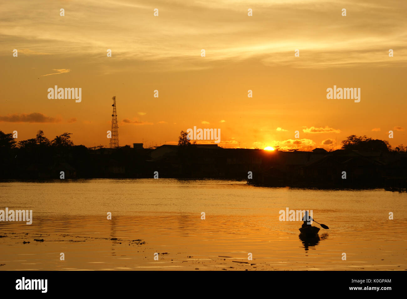 Sunset at Sambas River, Sambas, Pontianak, west Kalimantan, Indonesia ...