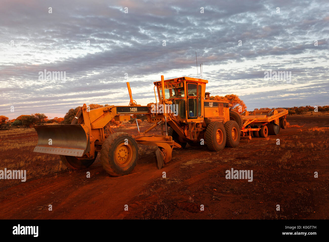 Stationary Cat road grader in the Australian outback, Gascoyne, Western ...