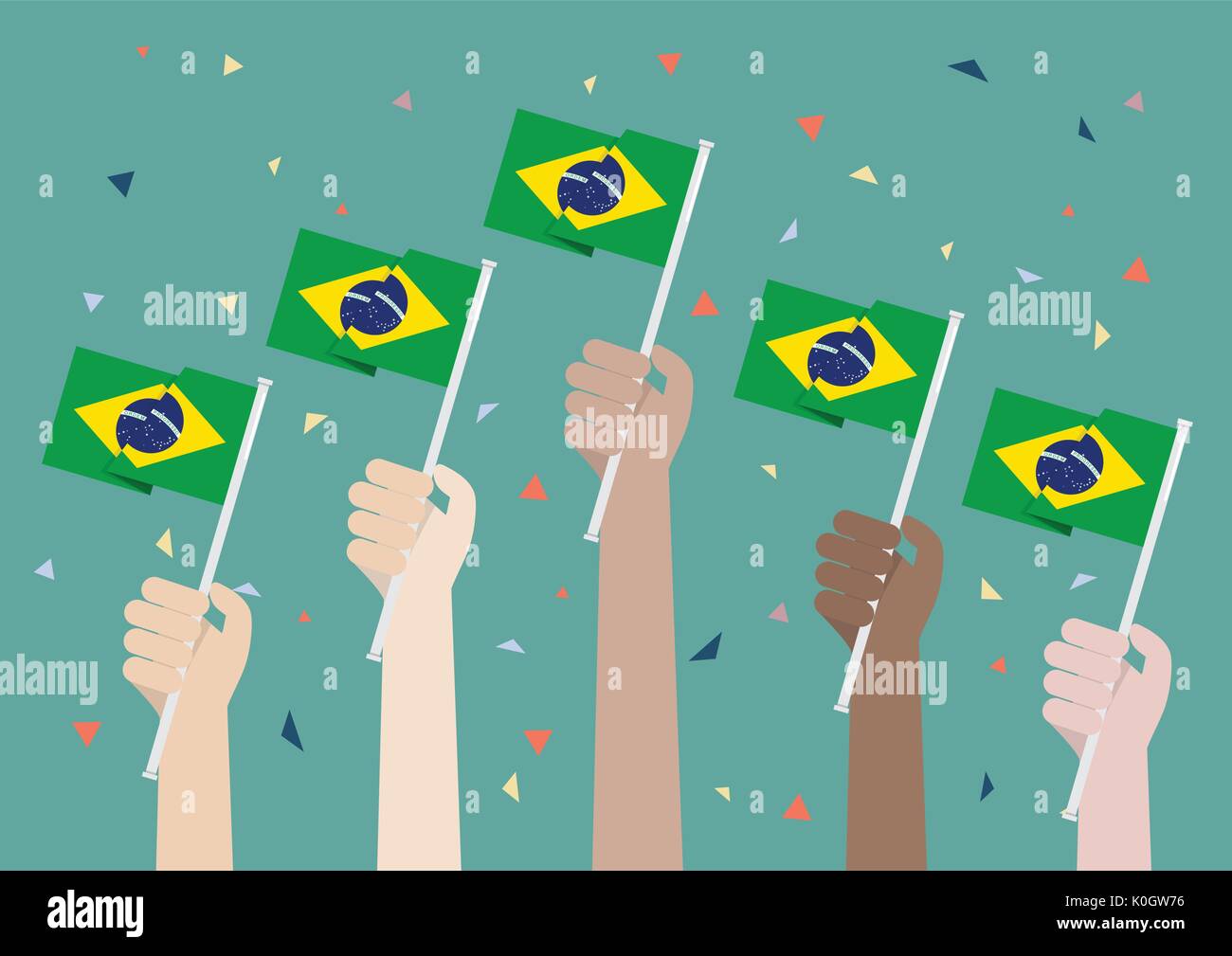 Hands Holding Up Brazil Flags. Vector illustration Stock Vector Image ...