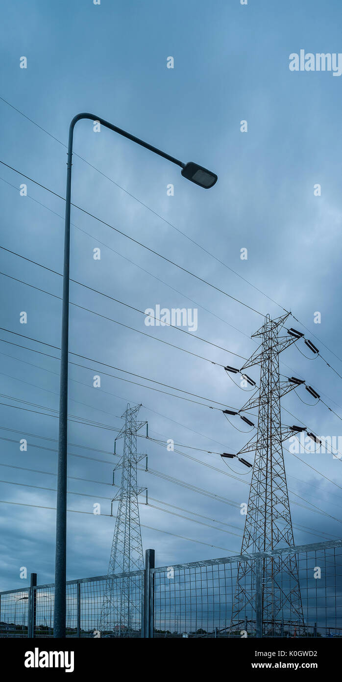 high voltage electric pole in rain storm Stock Photo - Alamy