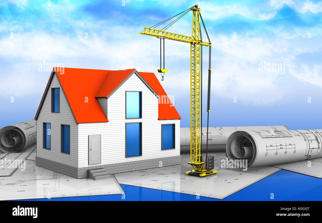 3d illustration of generic house over sky background Stock Photo - Alamy