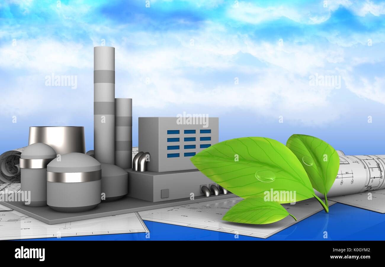 3d illustration of factory over sky background Stock Photo - Alamy