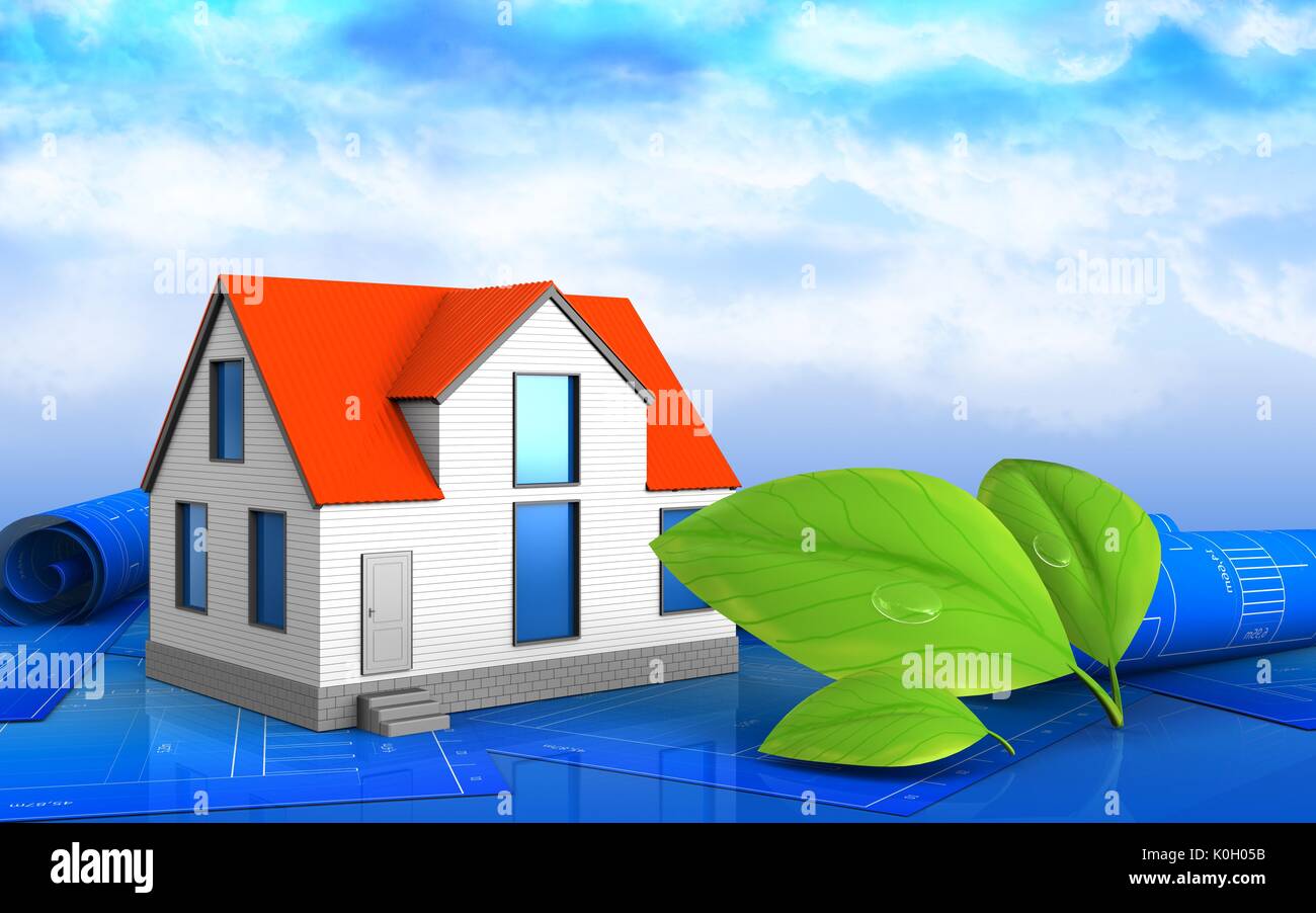 3d illustration of generic house over sky background Stock Photo - Alamy