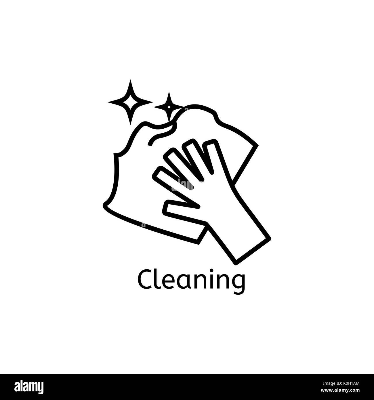 Hand holding simple line icon. Cleaning thin linear signs. Clean and ...