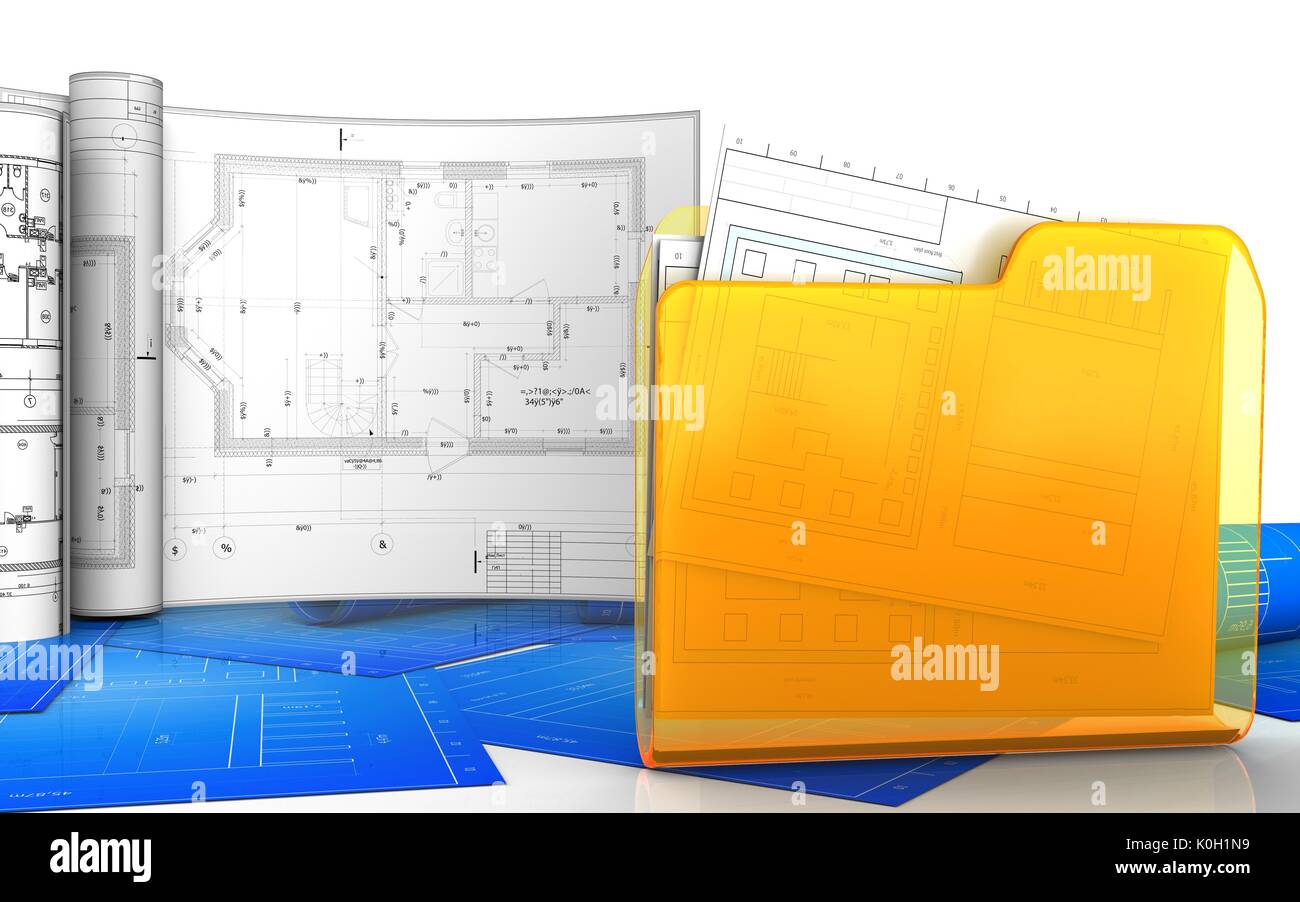 3d illustration of folder with drawings over white background Stock ...