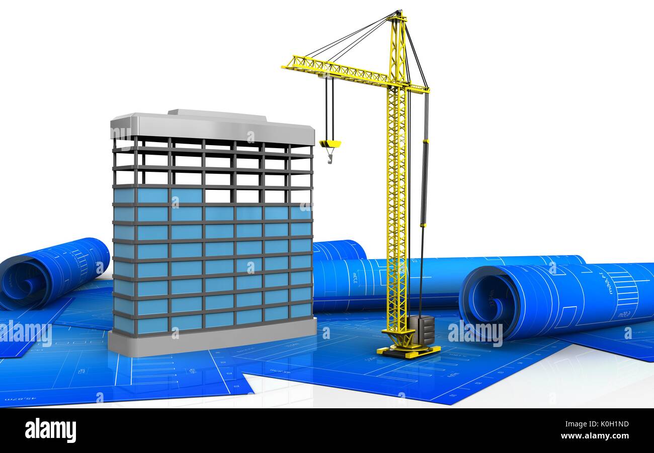 3d illustration of building construction over white background Stock ...