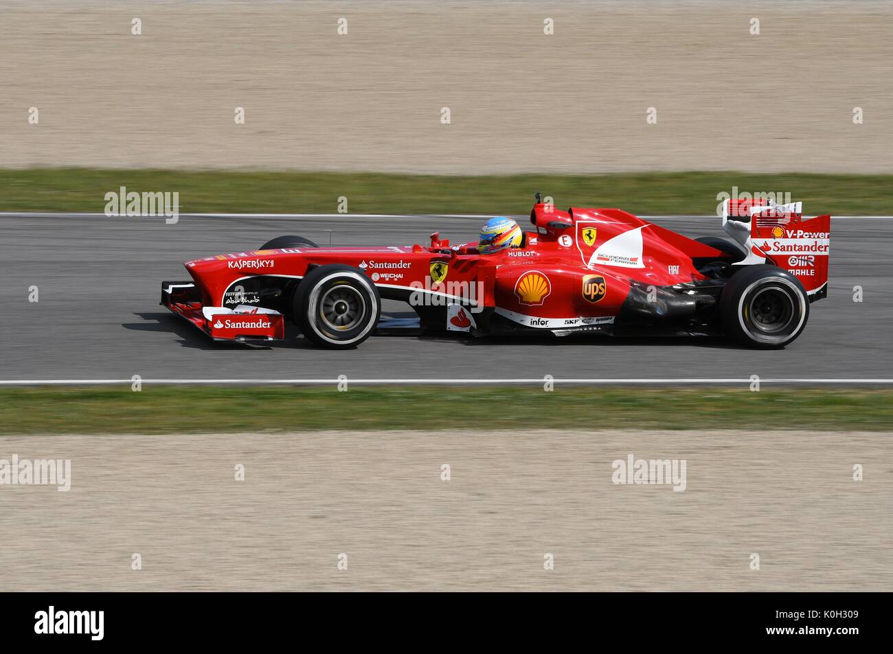 MUGELLO, IT, April 2015: unknown run with modern era Ferrari F1 into ...