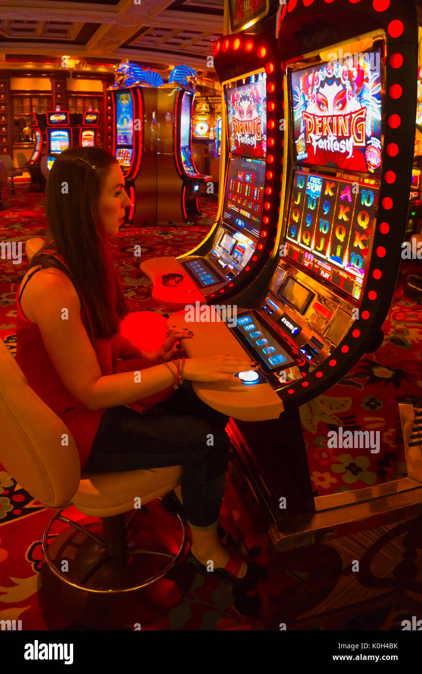 Las Vegas, United States of America - May 06, 2016: Concentrated girl ...